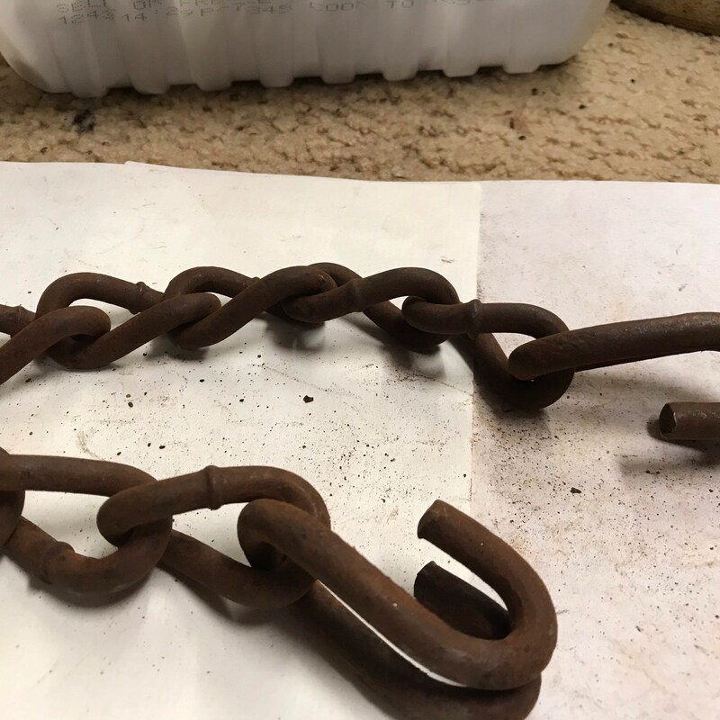 16" rusty iron chain with hooks, 1 3/4 each link, metal art, welded ...