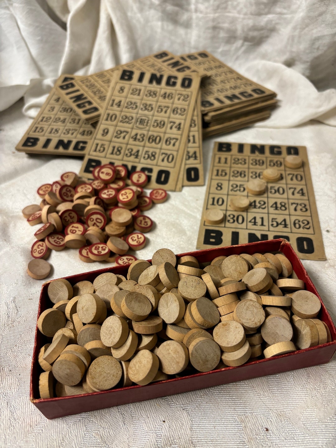 Vintage Bingo Wood Disc Numbers, Bingo Game Set Wooden Pieces Complete ...