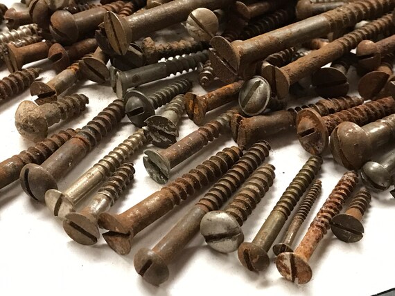 Flat Head Wood Screws Old Rusty Vintage Slotted for Primitive - Etsy