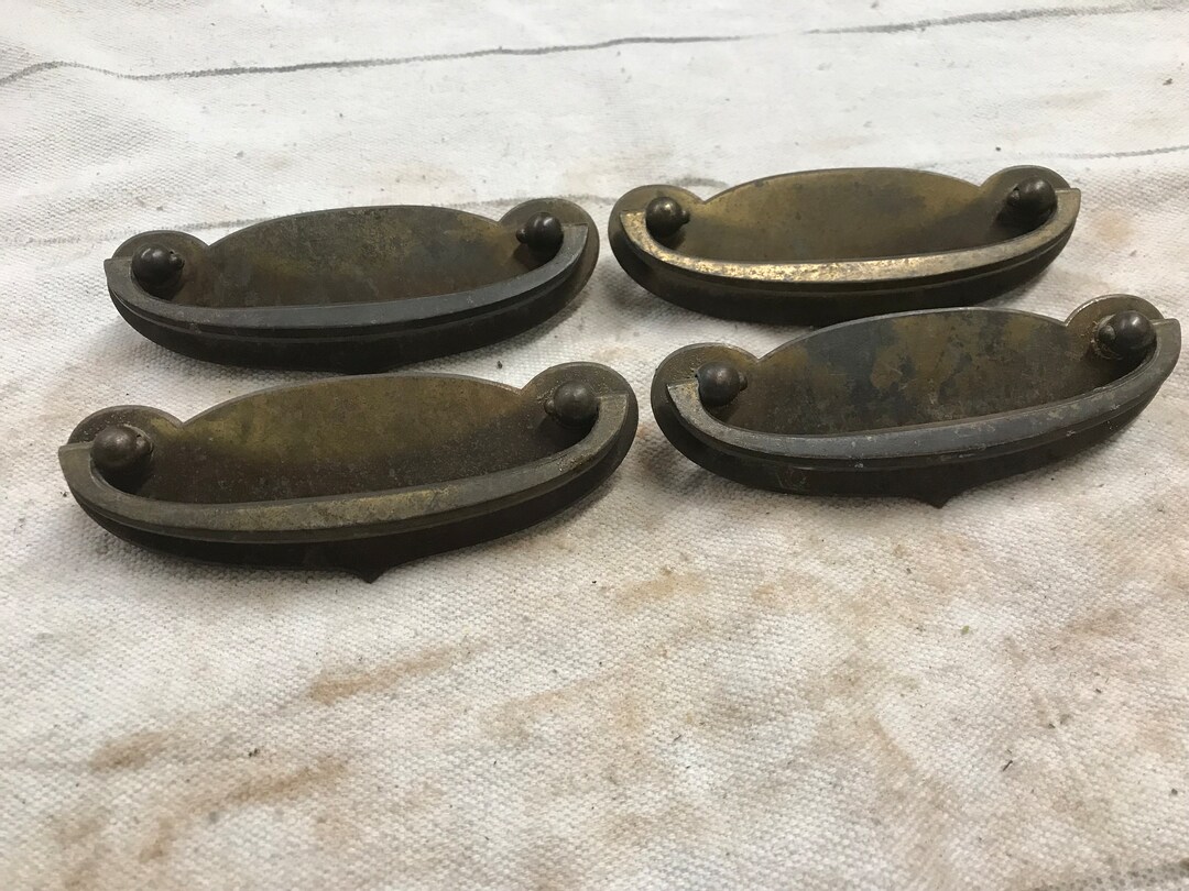 Vintage Drawer Pulls Set of 4 Matching 3.5 Center, Furniture Pulls, Tarnished Brass Tone Drawer ...