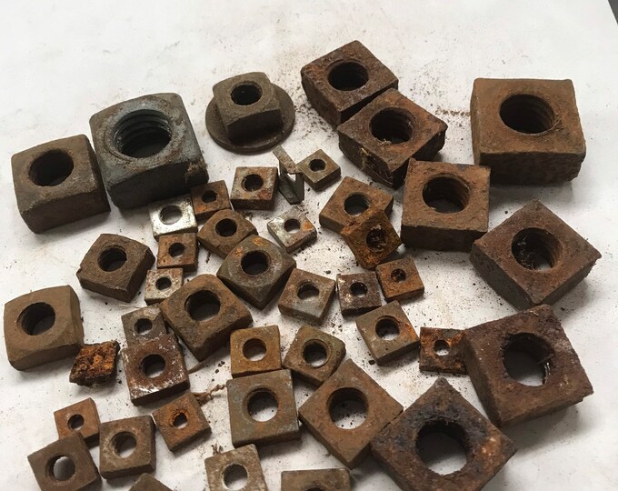Rusted Oxidized Square Nuts No Bolts With Holes for Jewelry, Assemblage ...
