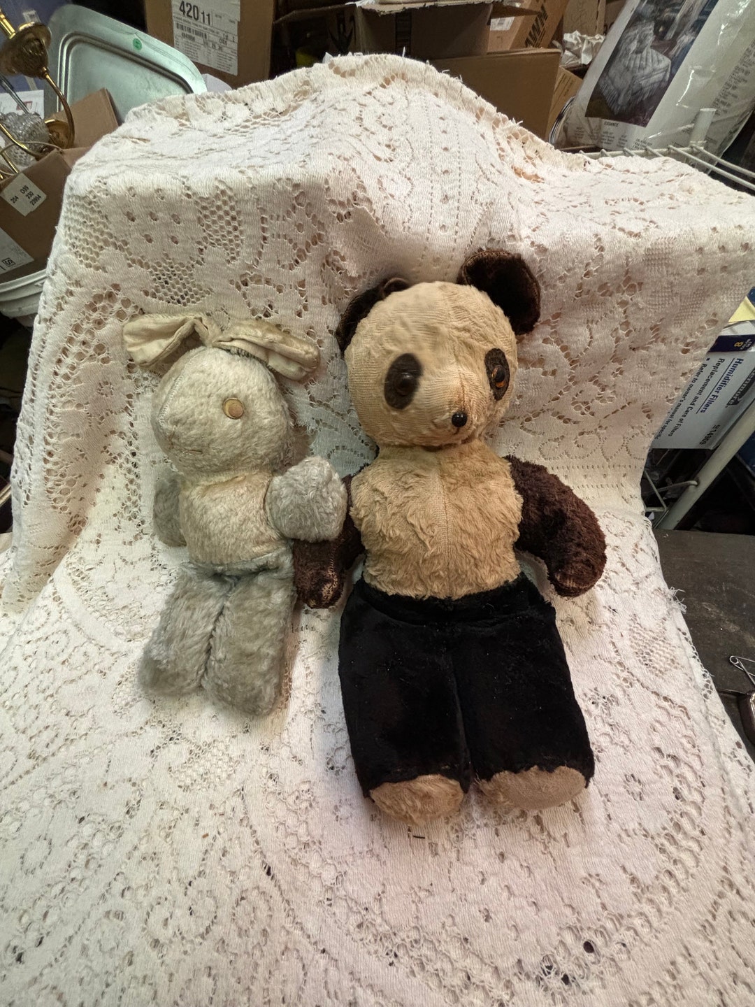 Teddy Bear & Bunny, Antique Teddy Bear, Old Bunny Rabbit, Antique Plush ...