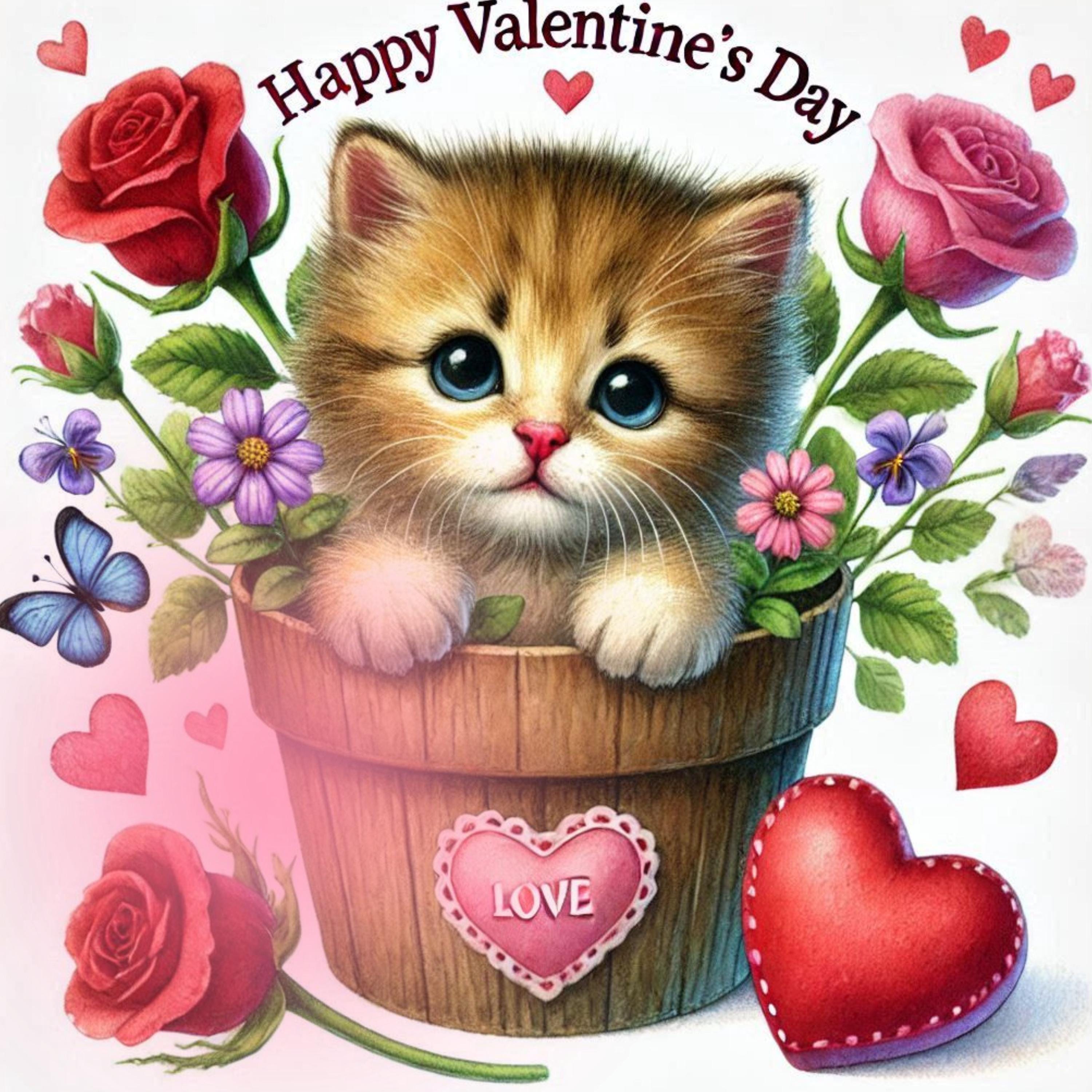 Cute Kittens in Flower Pots, Use for Cards, Wall Art, Apparel, Scrapbooks, Canvases, Tiles and ...