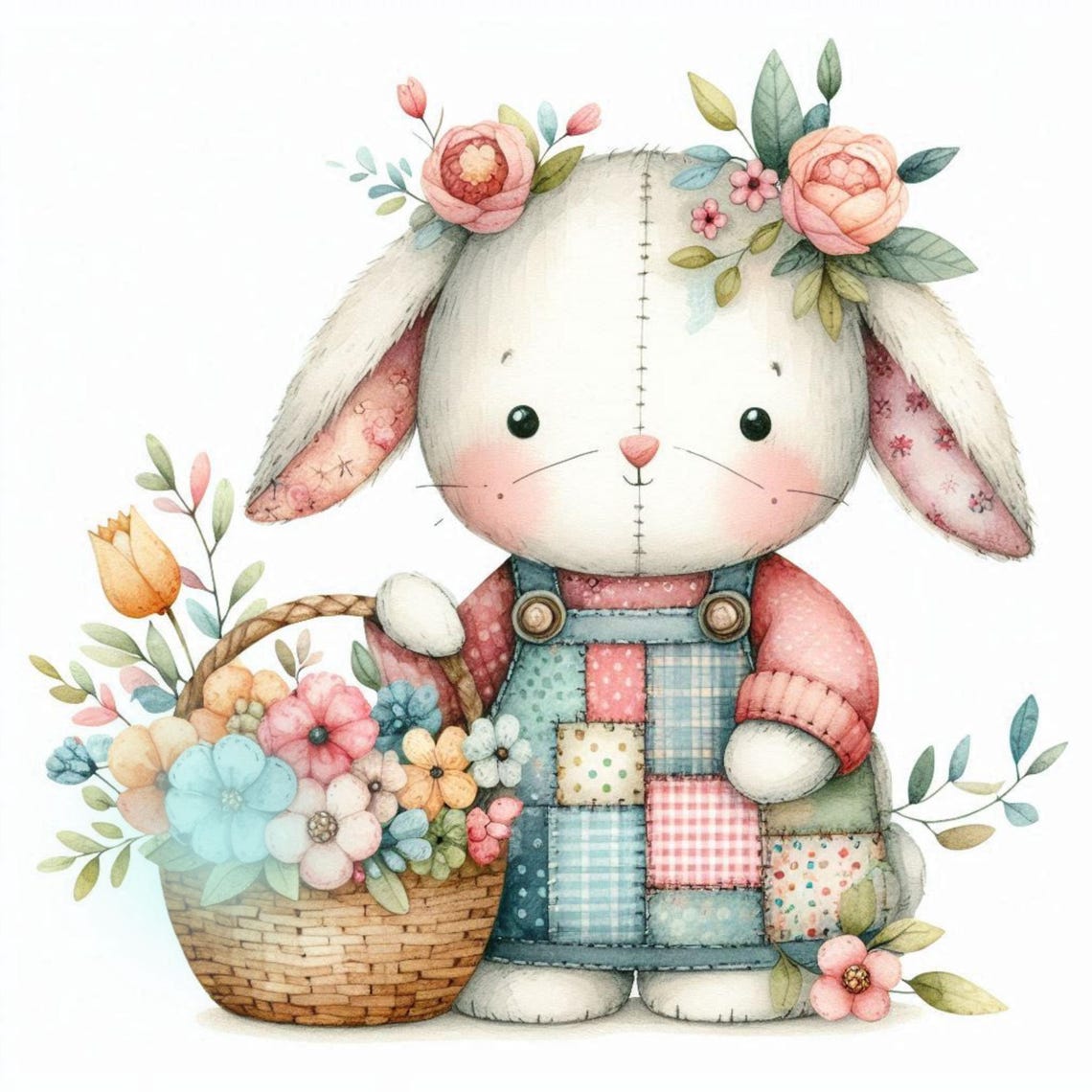 Adorable Patchwork Bunnies, Use for Cards, Nursery Wall Art, Apparel ...