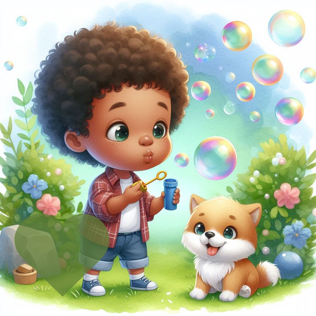 Cute Little Boys Blowing Bubbles, Use for Nursery or Kid's Room ...