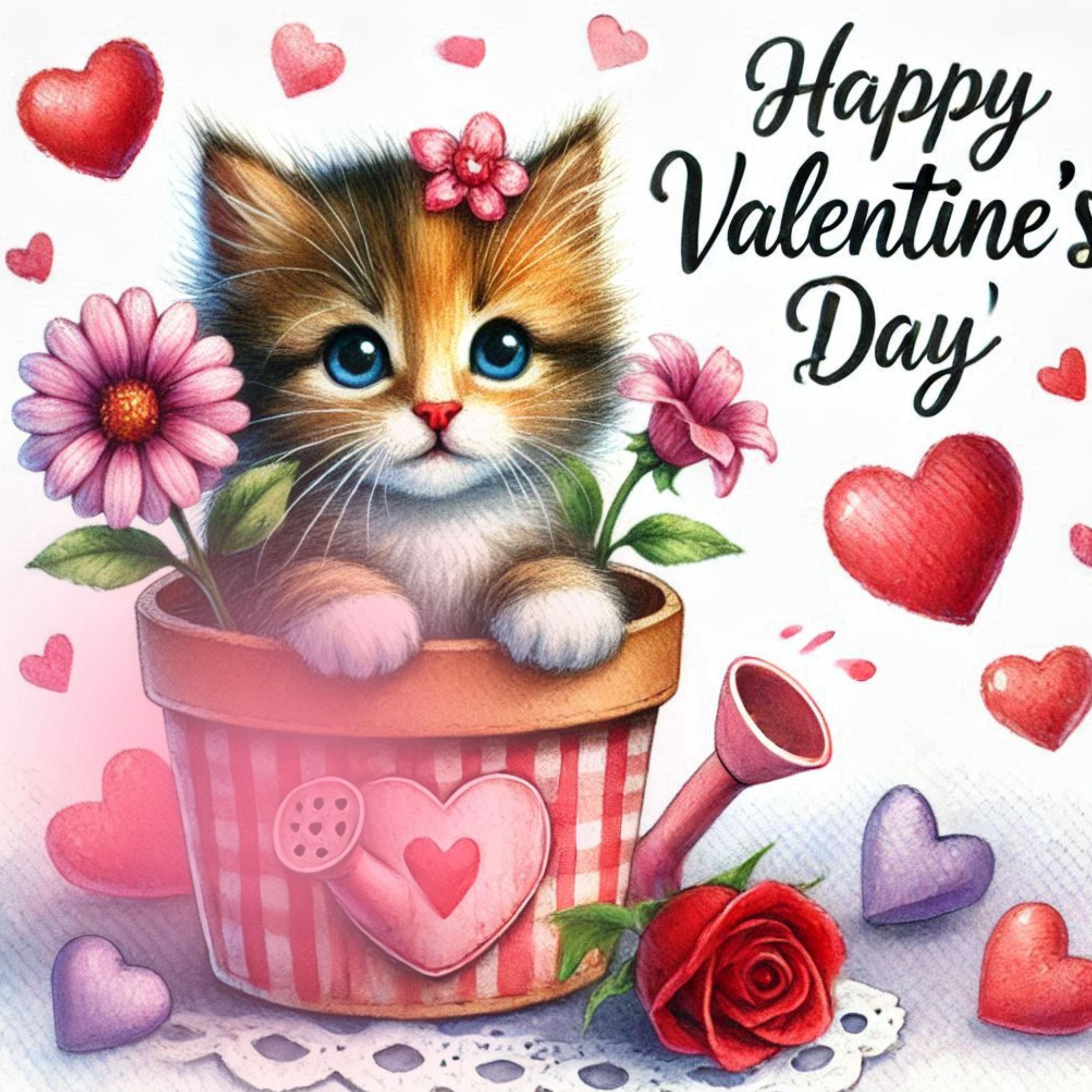 Cute Kittens in Flower Pots, Use for Cards, Wall Art, Apparel ...