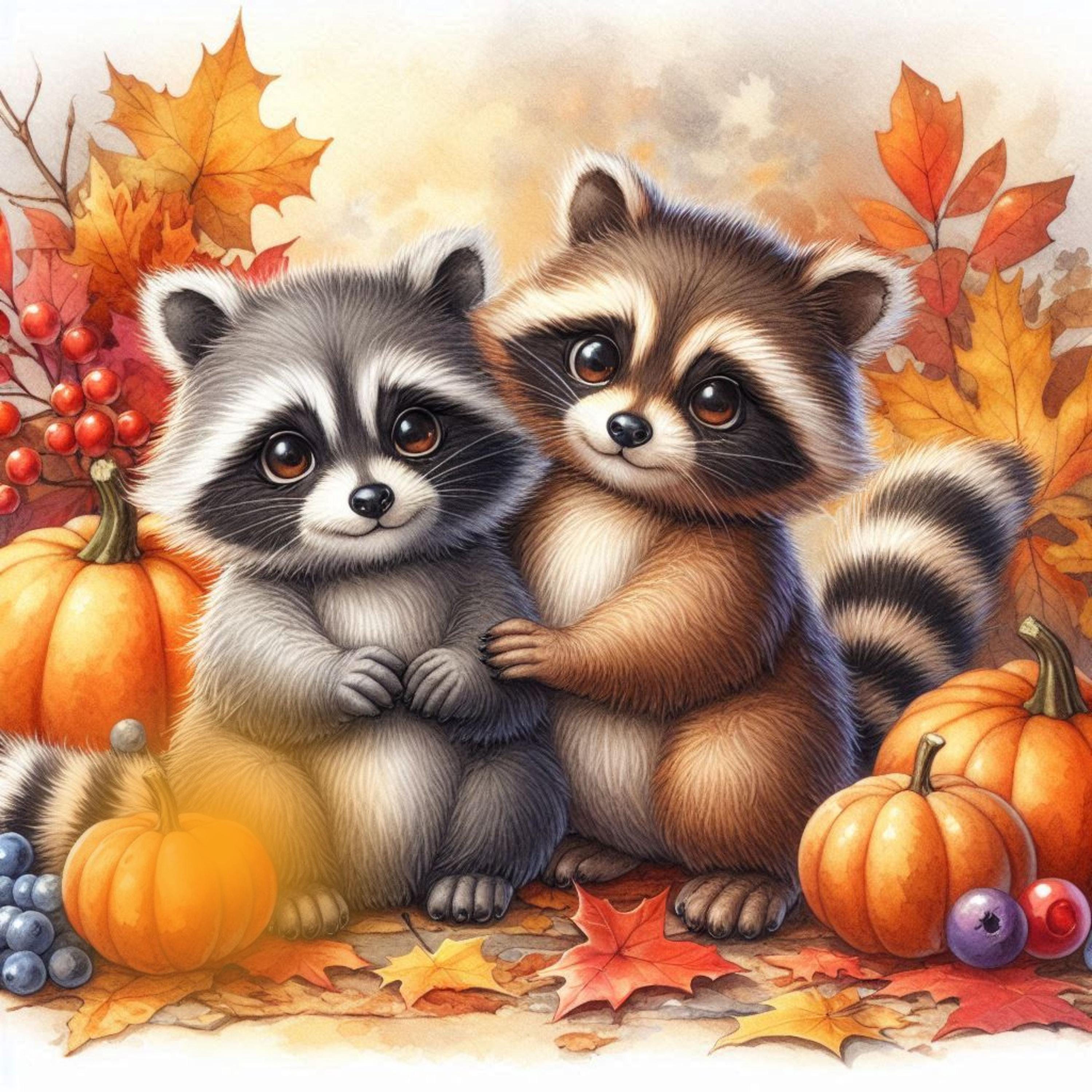 Adorable Autumn Raccoons, Use for Cards, Nursery Wall Art, Apparel ...