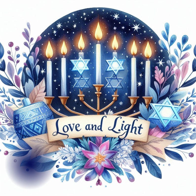 Beautiful Hanukkah, Love and Light Images, Use for Apparel, Cards ...