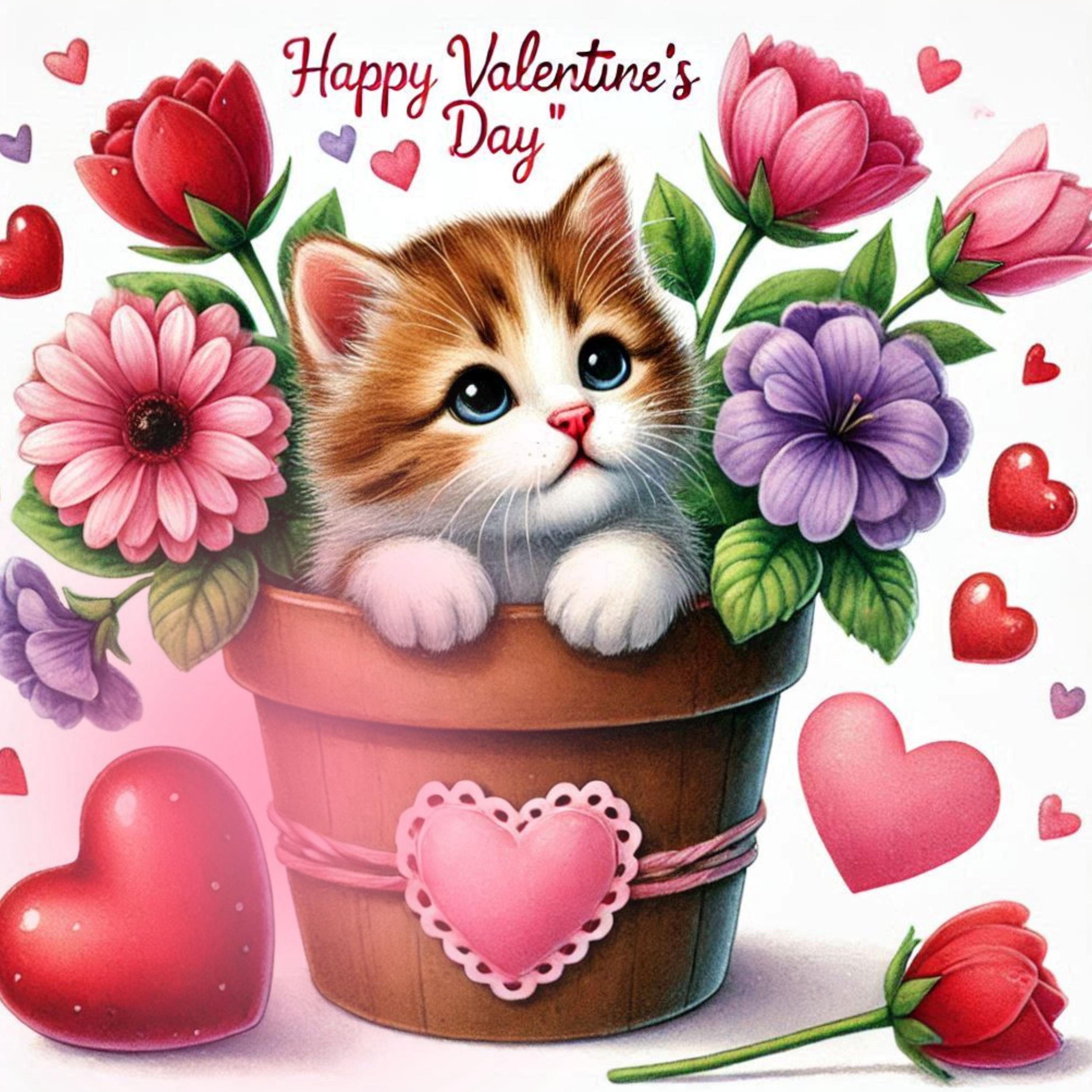 Cute Kittens in Flower Pots, Use for Cards, Wall Art, Apparel, Scrapbooks, Canvases, Tiles and ...