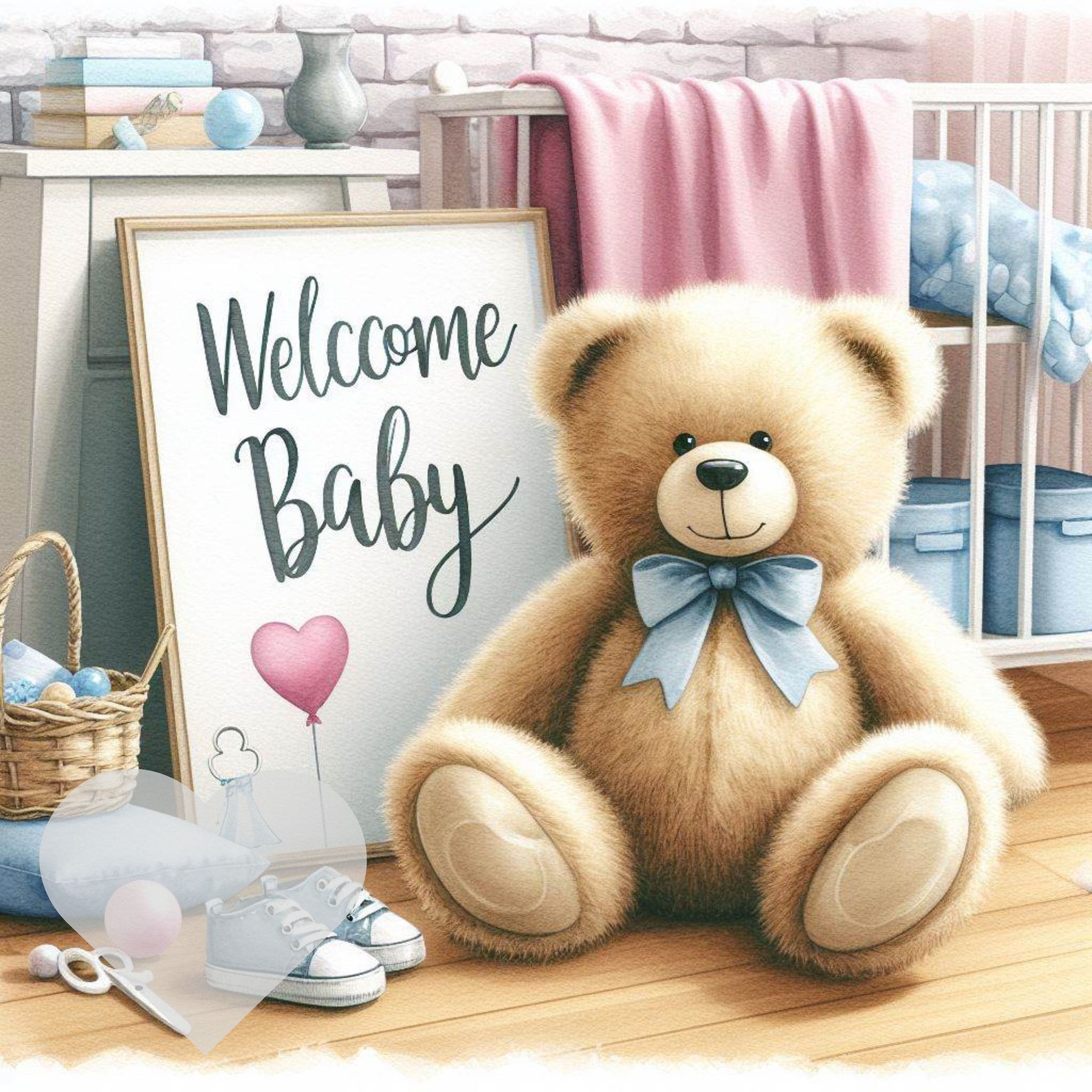 Adorable Teddy Bear, Welcome Baby Sign, Use for Cards, Wall Art ...