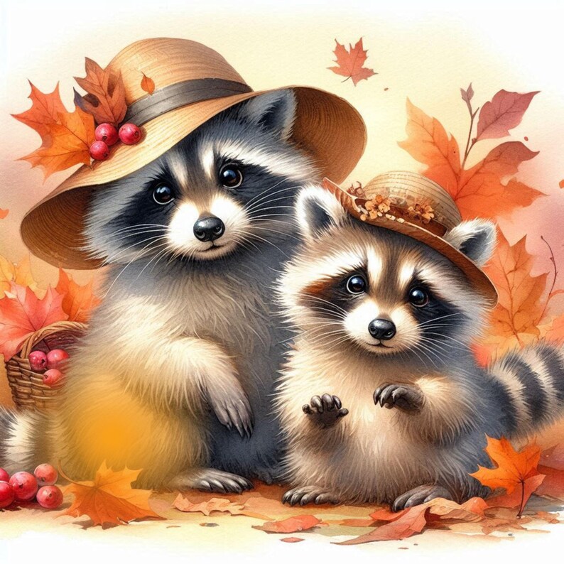 Adorable Autumn Raccoons, Use for Cards, Nursery Wall Art, Apparel ...
