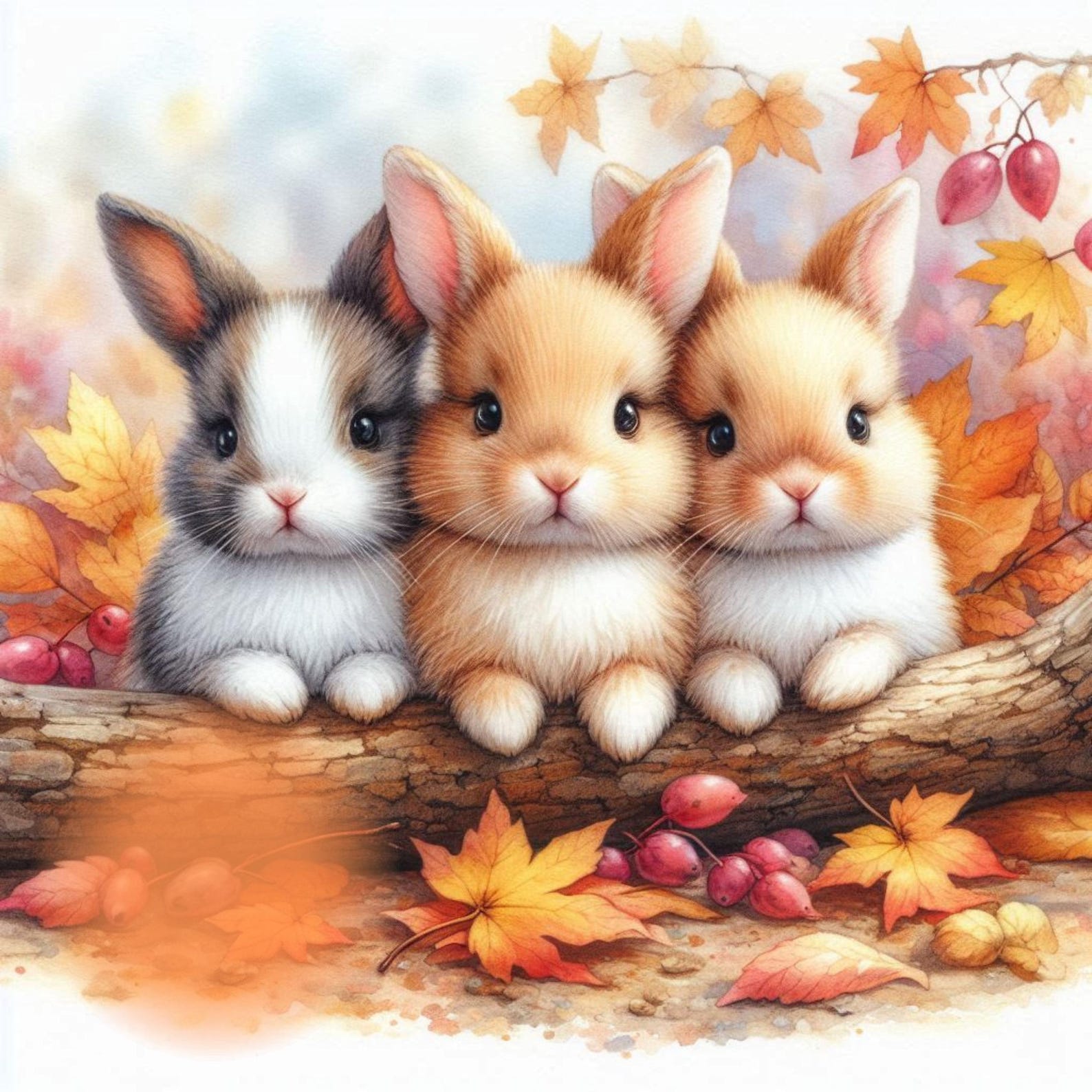 Adorable Autumn Bunnies, Use for Cards, Nursery Wall Art, Apparel ...