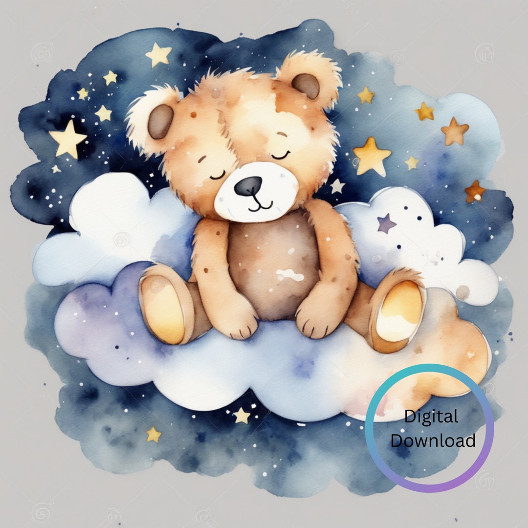 Sleepy Teddy, Nursery Image, Adorable, Cute Teddy Bear, Digital Image ...