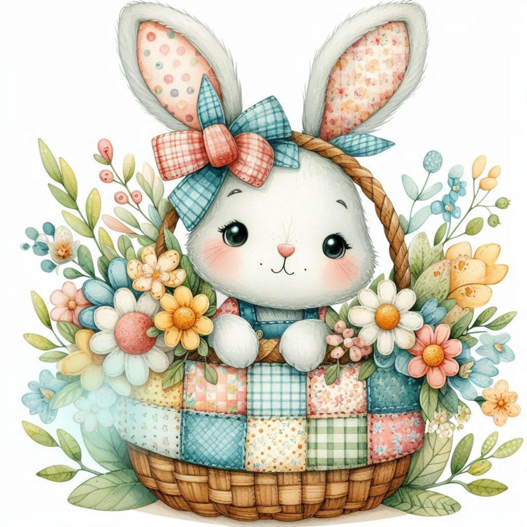 Adorable Patchwork Bunnies, Use for Cards, Nursery Wall Art, Apparel ...