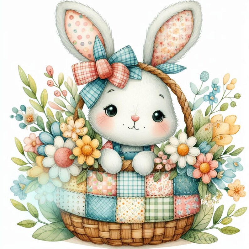 Adorable Patchwork Bunnies, Use for Cards, Nursery Wall Art, Apparel ...