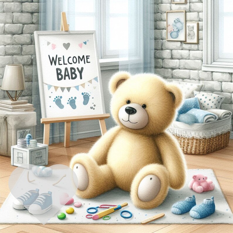 Adorable Teddy Bear, Welcome Baby Sign, Use for Cards, Wall Art ...