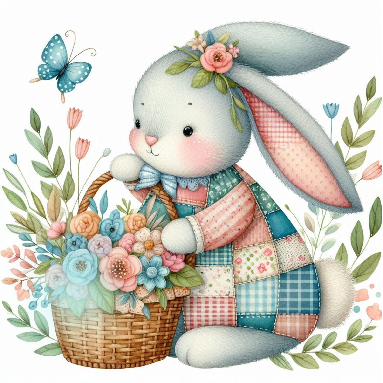 Adorable Patchwork Bunnies, Use for Cards, Nursery Wall Art, Apparel ...