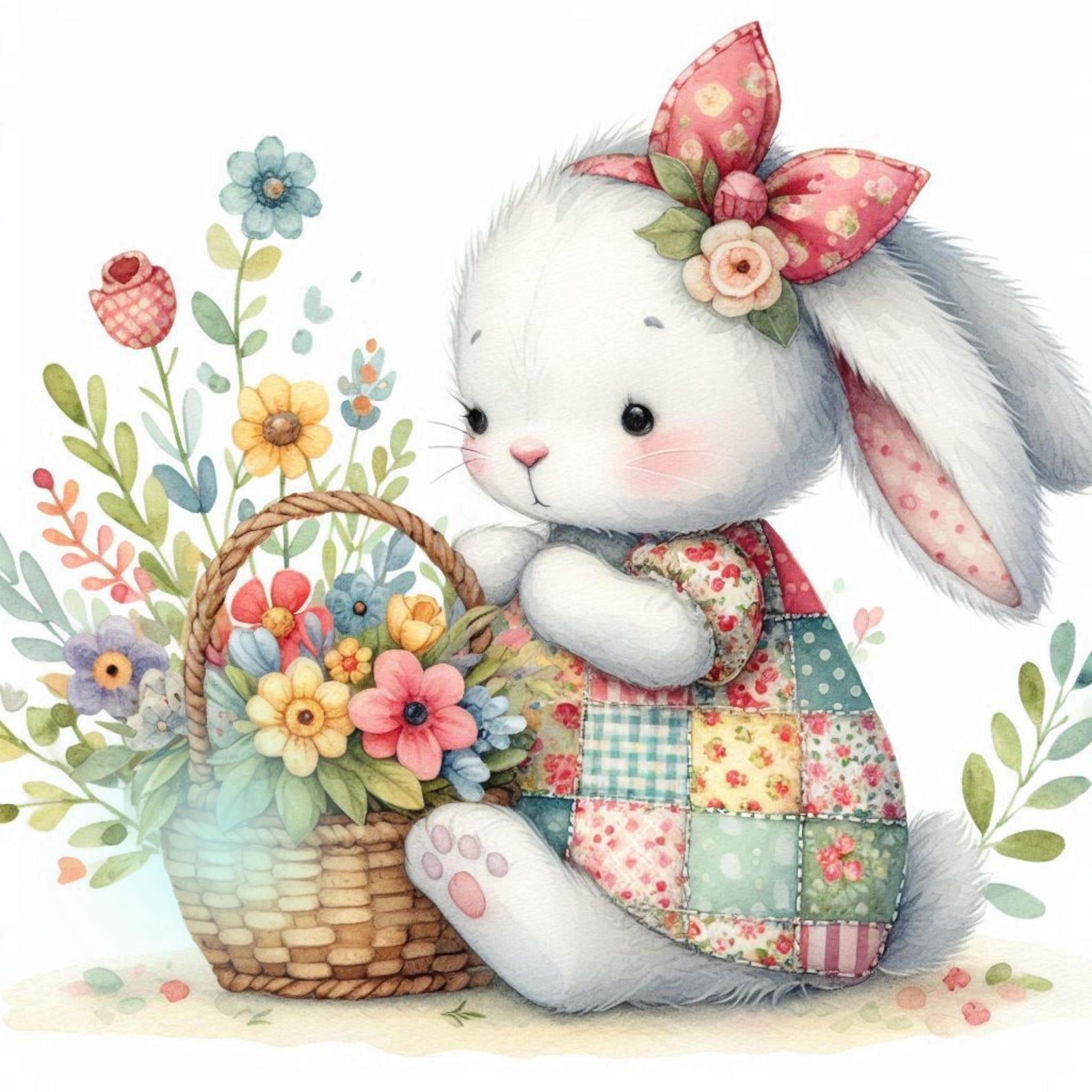 Adorable Patchwork Bunnies, Use for Cards, Nursery Wall Art, Apparel ...