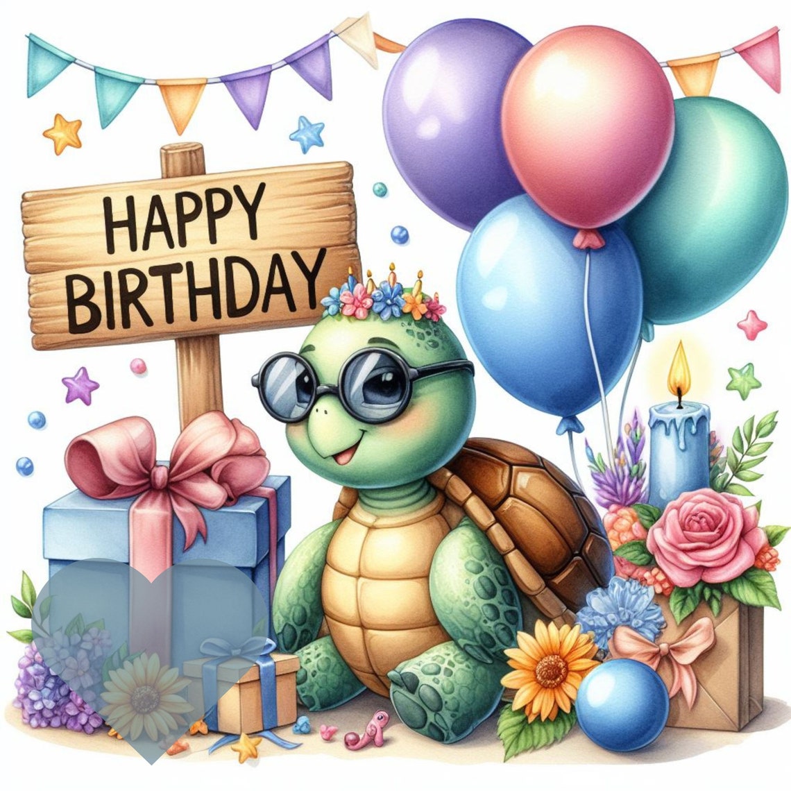 Cute Happy Birthday Turtles, Use for Nursery or Kid's Room, Apparel ...