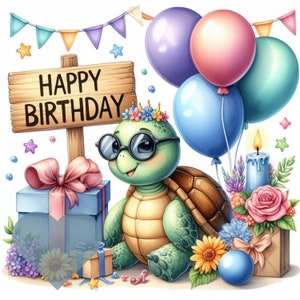 Cute Happy Birthday Turtles, Use for Nursery or Kid's Room, Apparel ...