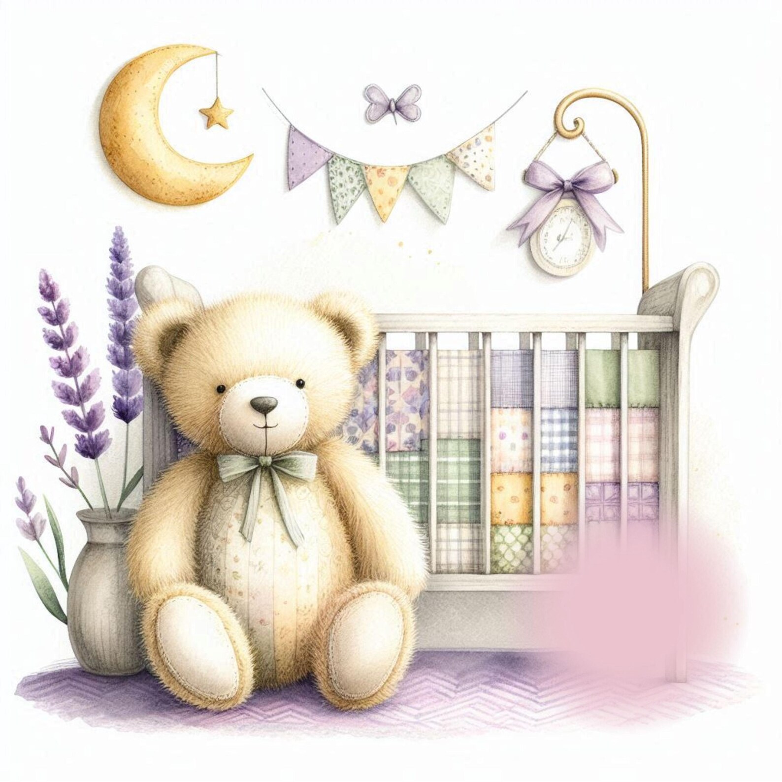 Adorable Patchwork Teddy Bears, Use for Cards, Nursery Wall Art ...