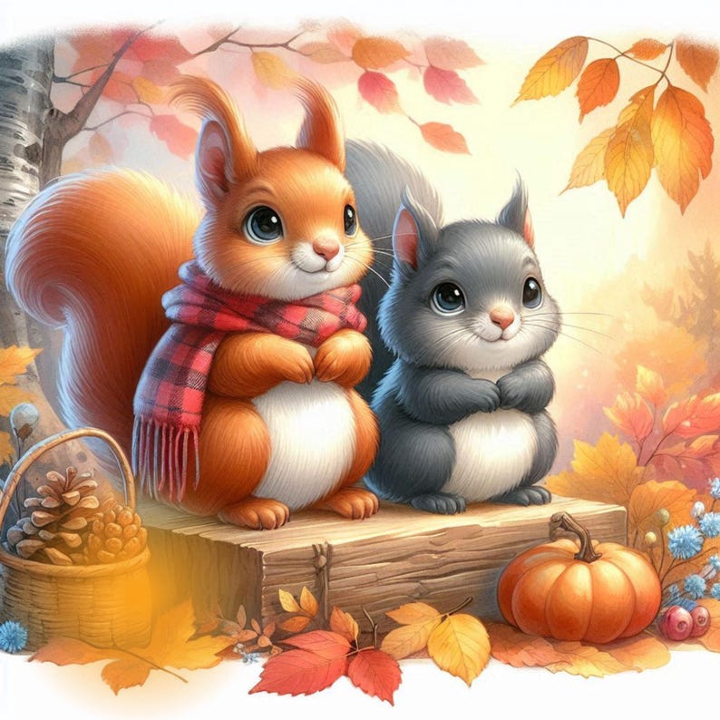 Adorable Autumn Squirrels, Use for Cards, Nursery Wall Art, Apparel ...