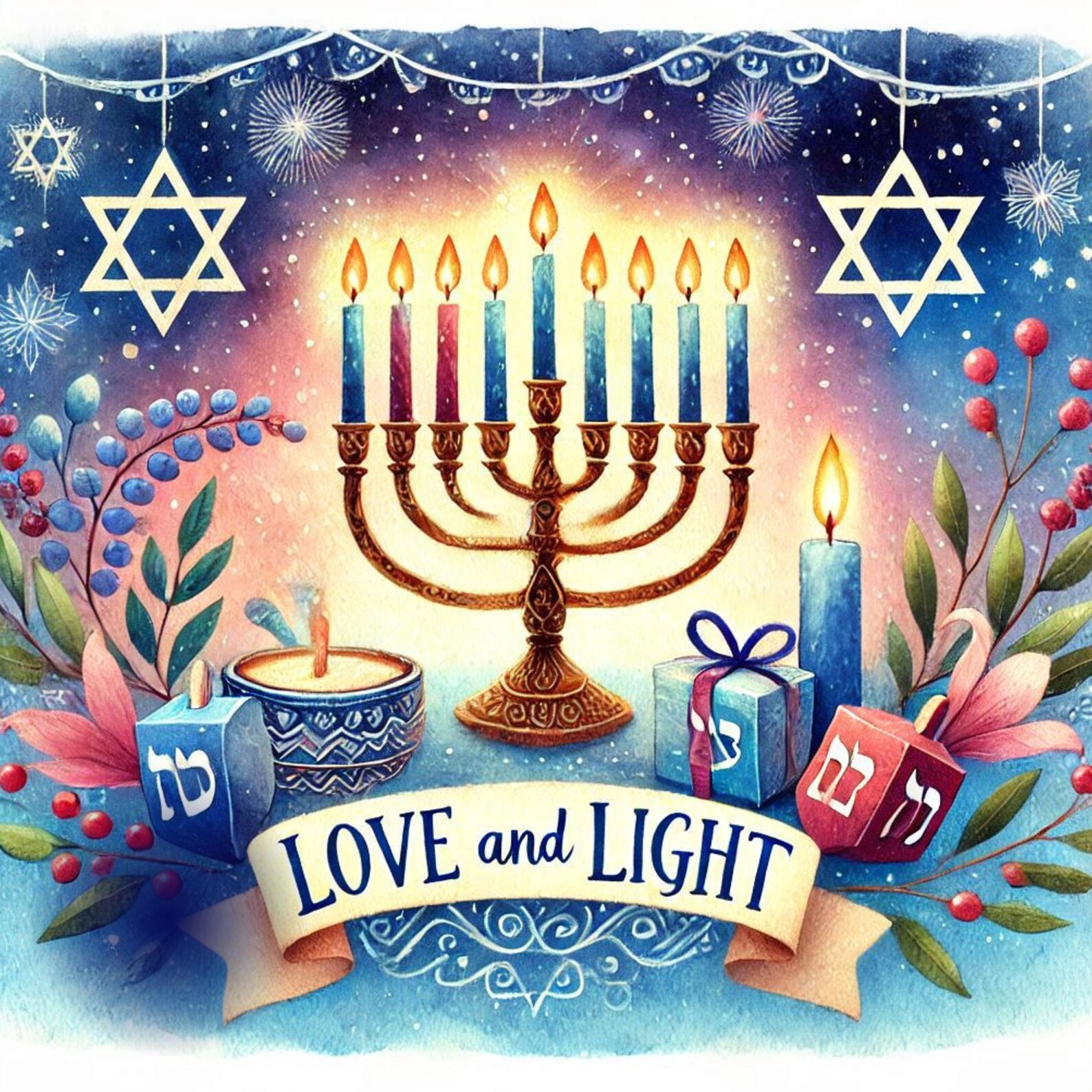 Beautiful Hanukkah, Love and Light Images, Use for Apparel, Cards ...