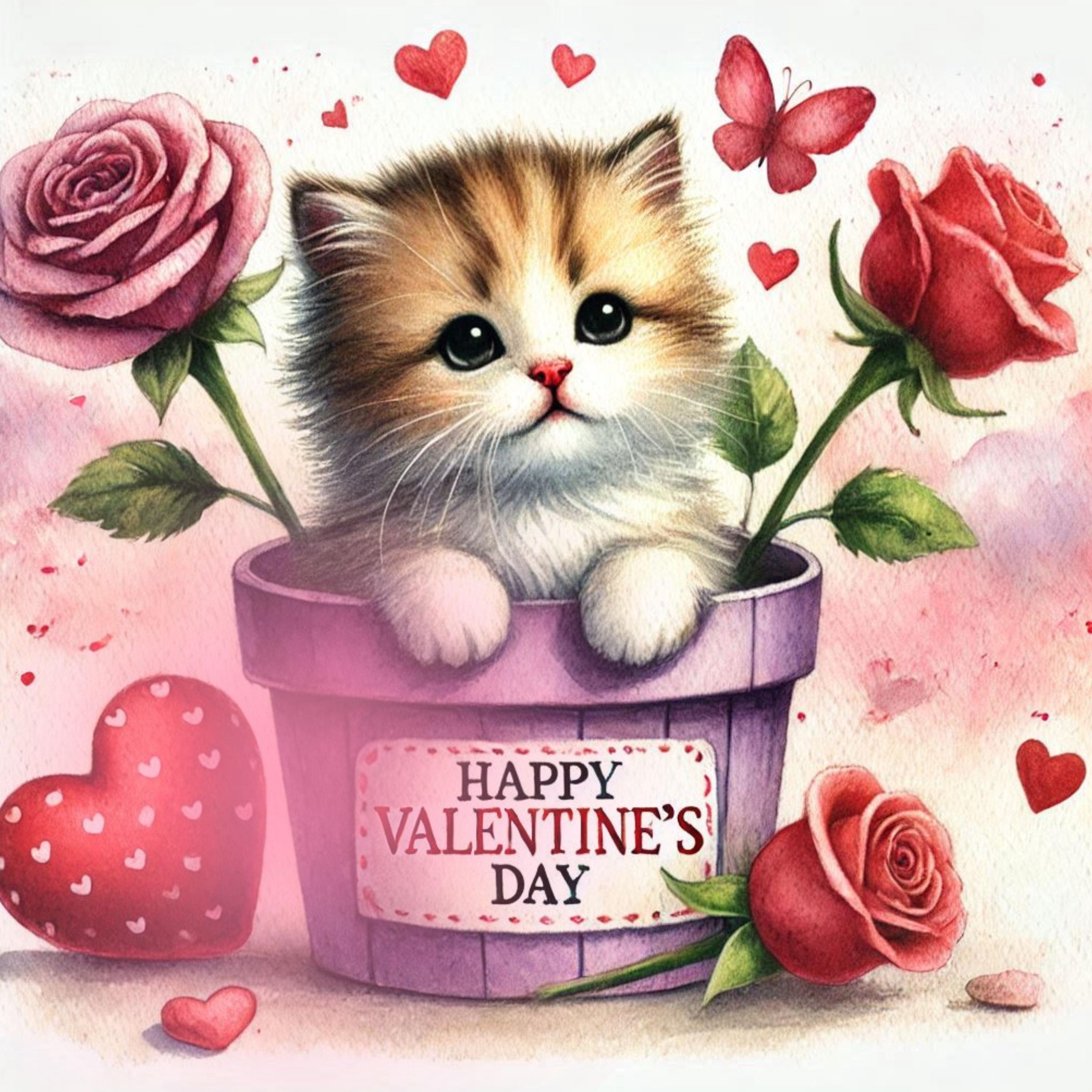 Cute Kittens in Flower Pots, Use for Cards, Wall Art, Apparel, Scrapbooks, Canvases, Tiles and ...