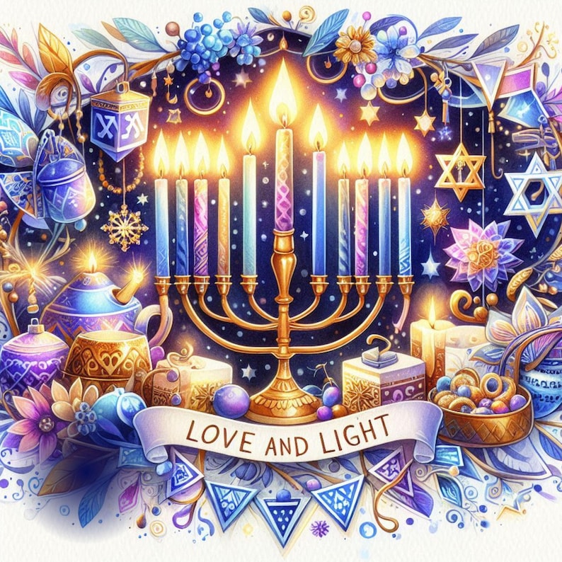 Beautiful Hanukkah, Love and Light Images, Use for Apparel, Cards ...