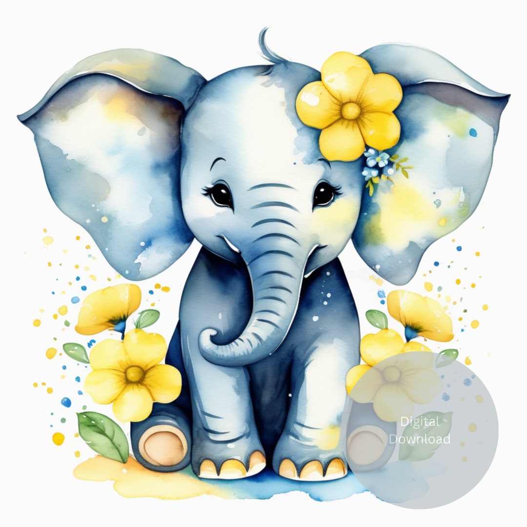 Cute Spring Elephant Clipart With Flowers, Use for Nursery or Kid's ...