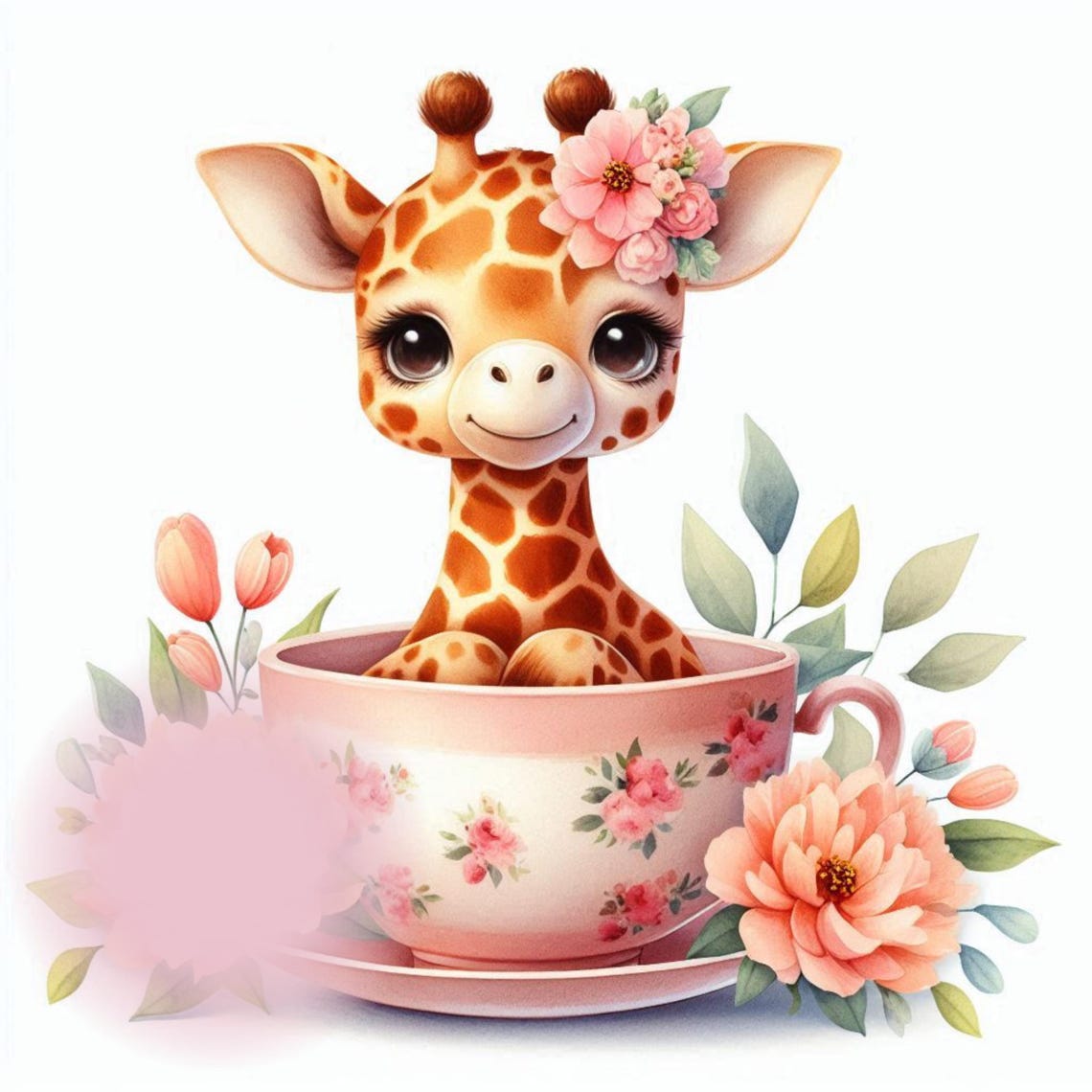 Adorable Giraffe in a Teacup Clipart, Use for Cards, Wall Art, Apparel, Scrapbooks, Canvases ...