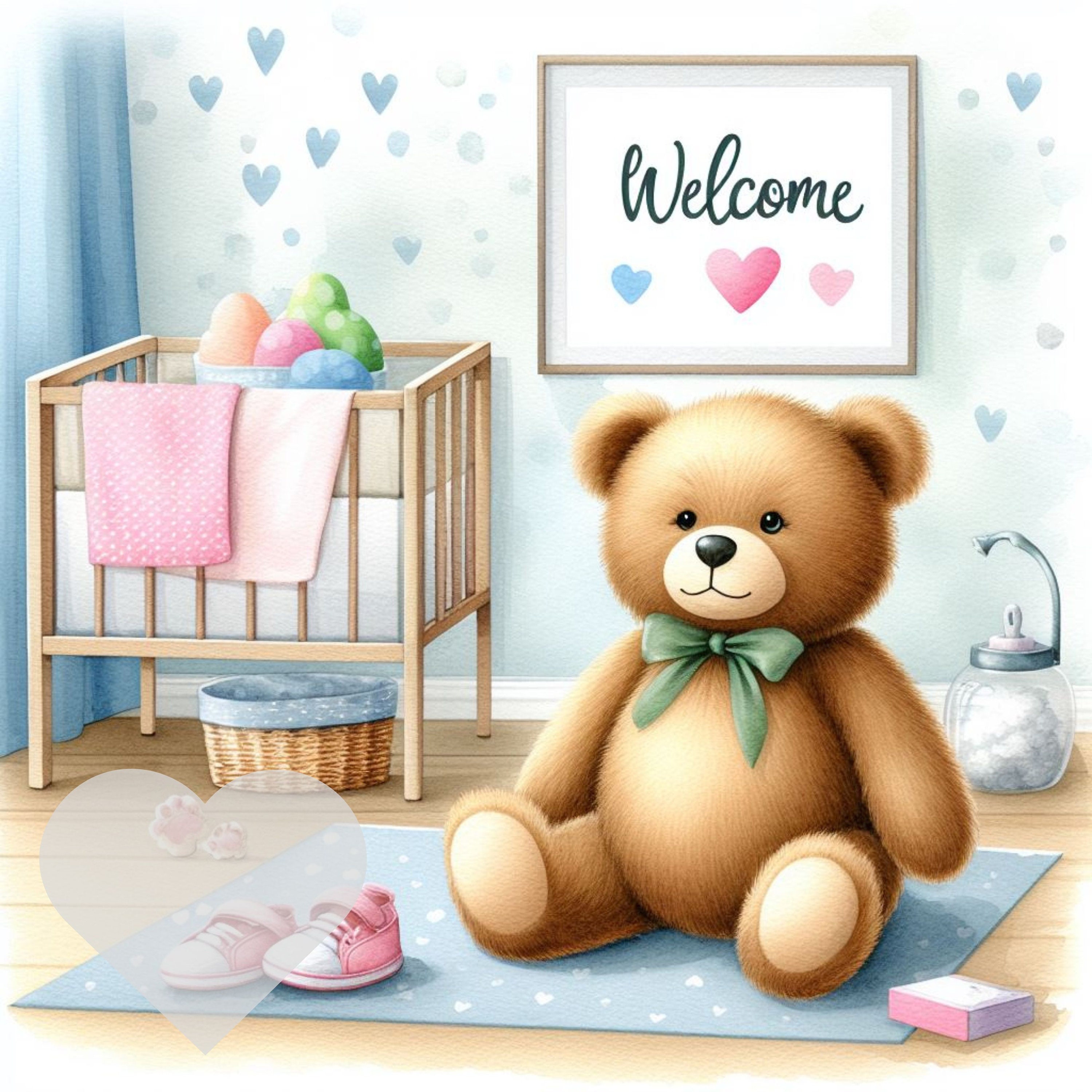 Adorable Teddy Bear, Welcome Baby Sign, Use for Cards, Wall Art ...
