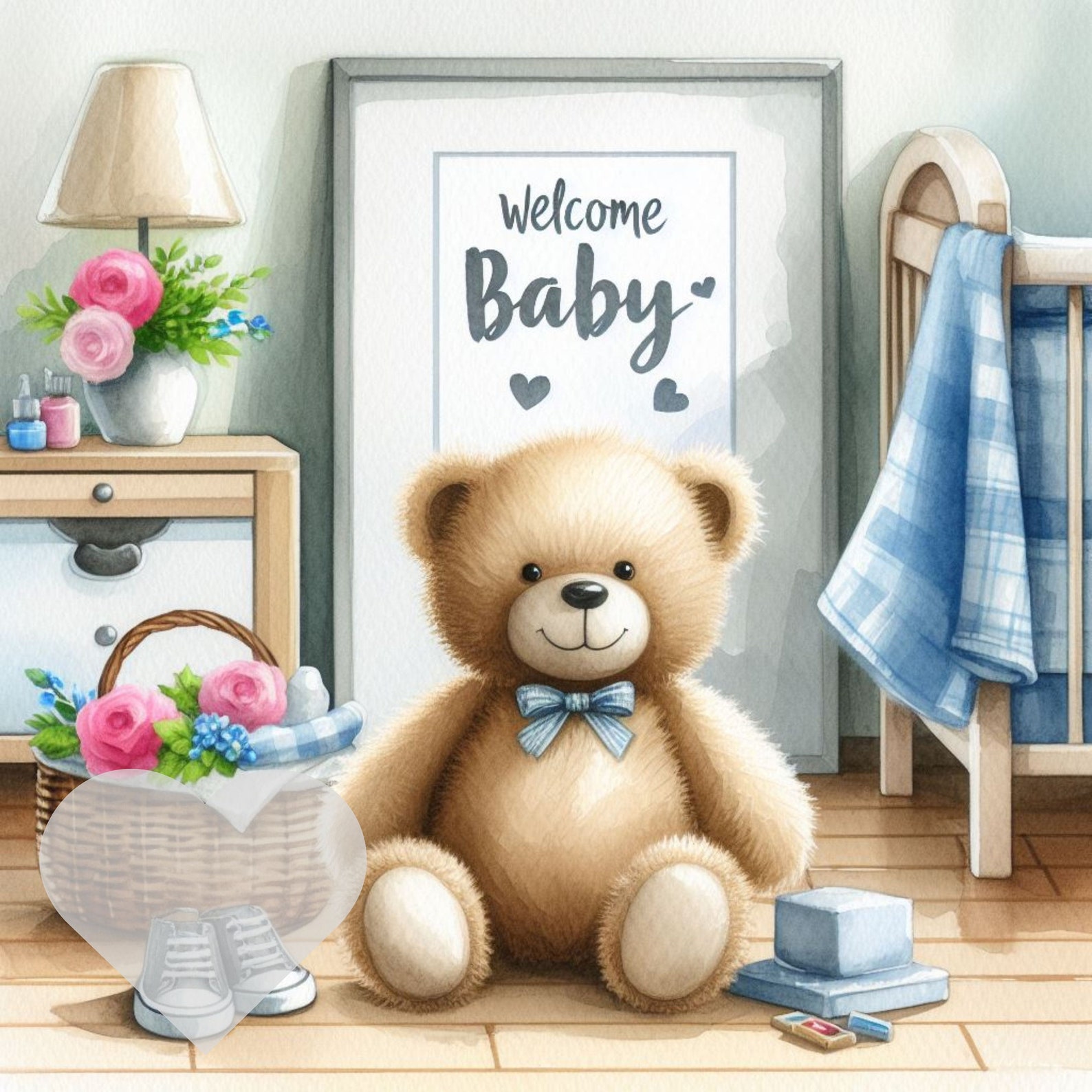 Adorable Teddy Bear, Welcome Baby Sign, Use for Cards, Wall Art ...