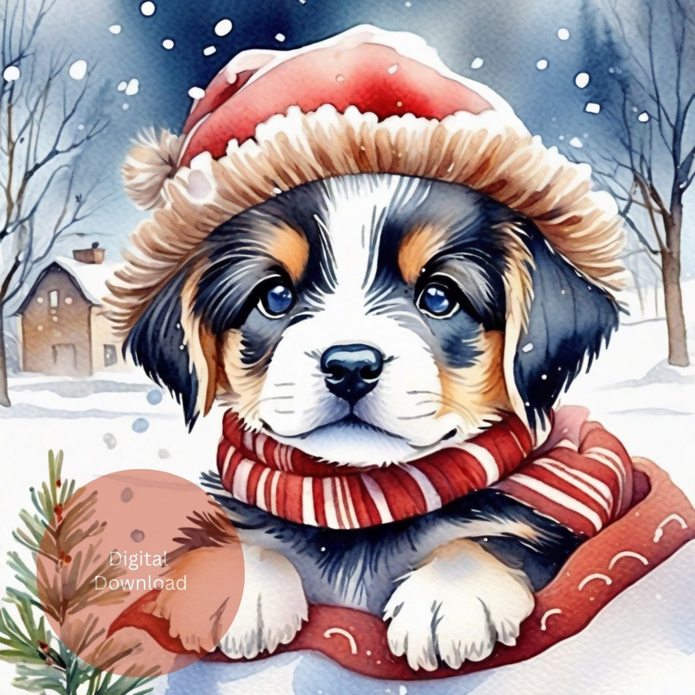 Adorable Puppy Dressed for Winter/christmas, Use for Apparel, Cards and ...