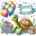 Cute Happy Birthday Turtles, Use for Nursery or Kid's Room, Apparel ...