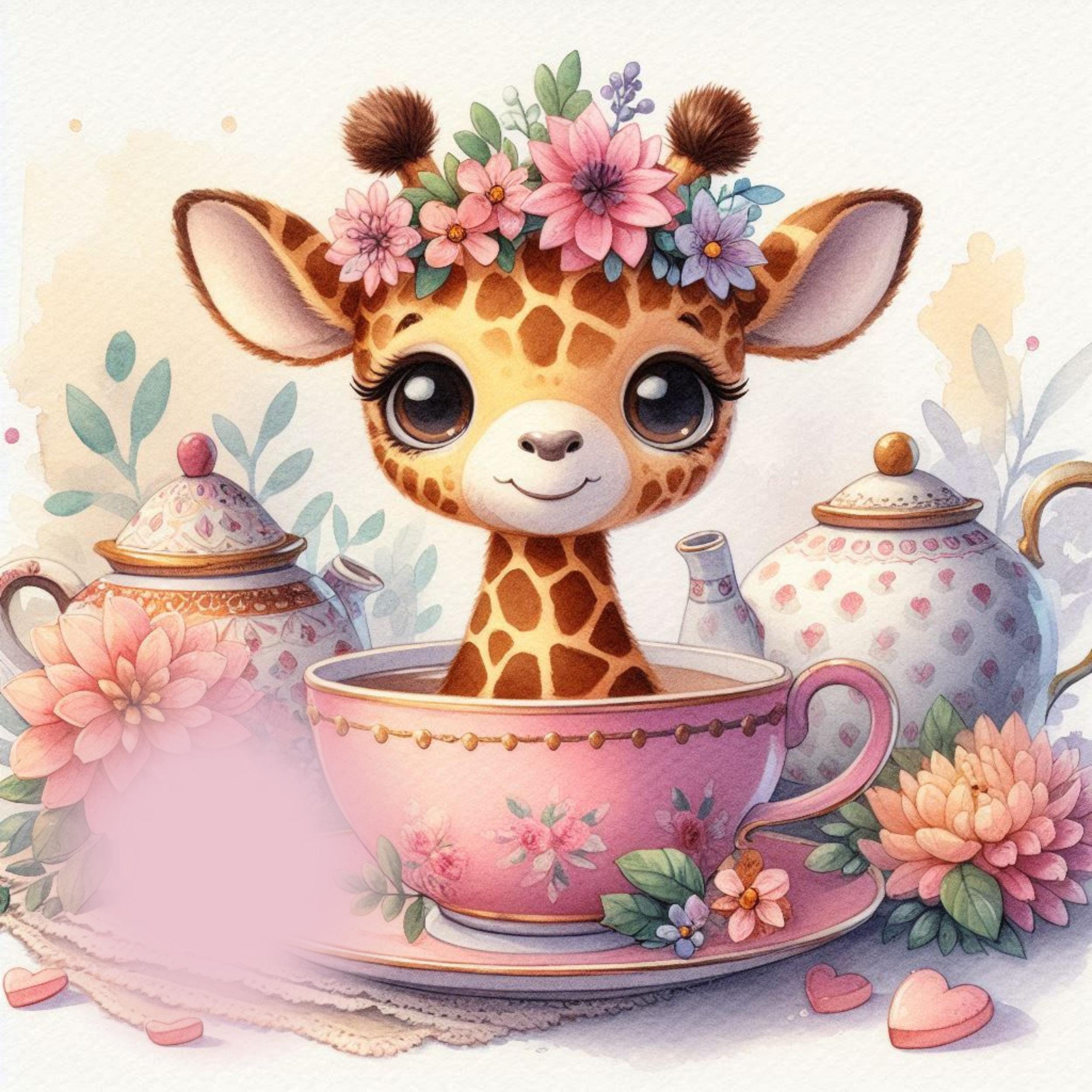 Adorable Giraffe in a Teacup Clipart, Use for Cards, Wall Art, Apparel ...