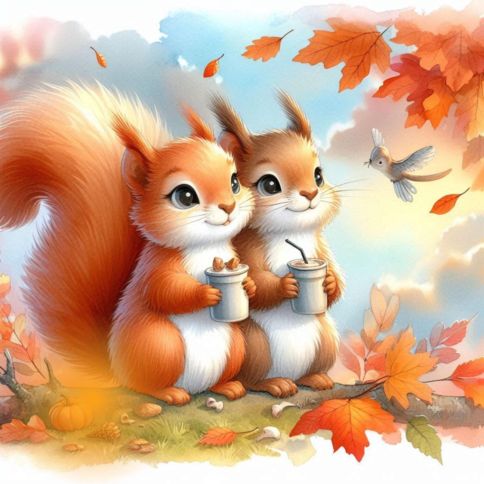 Adorable Autumn Squirrels, Use for Cards, Nursery Wall Art, Apparel ...