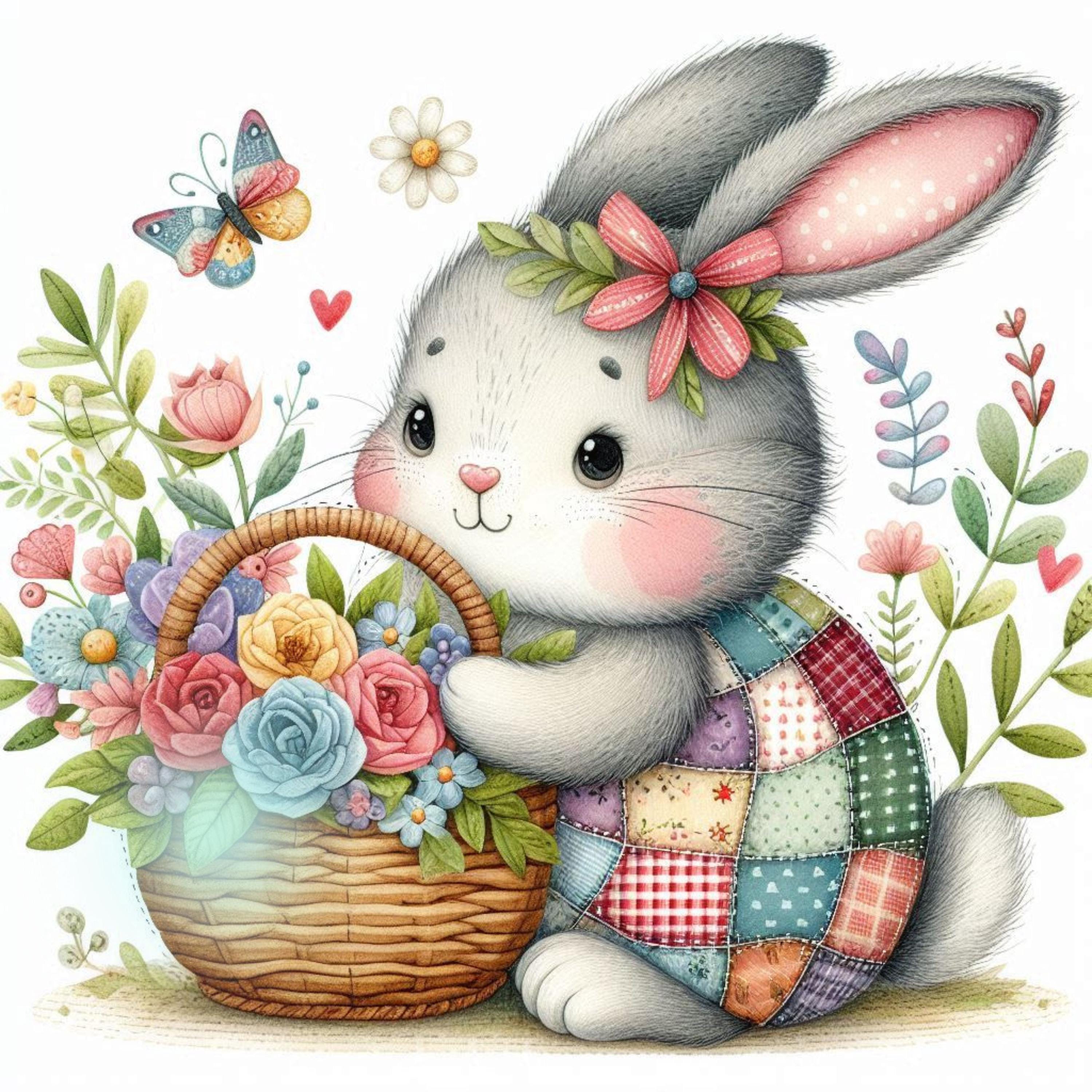 Adorable Patchwork Bunnies, Use for Cards, Nursery Wall Art, Apparel ...