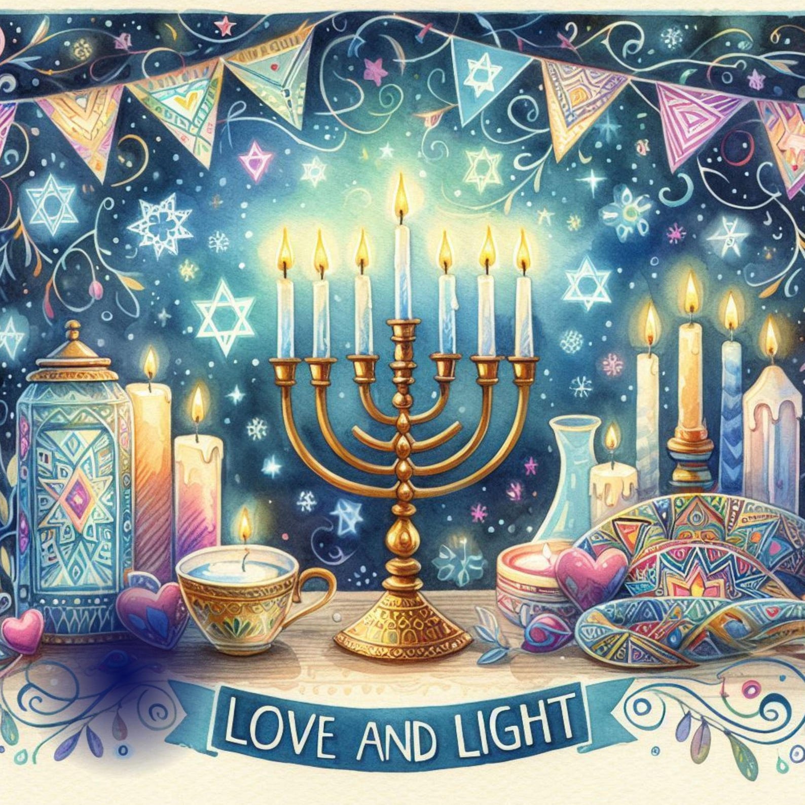 Beautiful Hanukkah, Love and Light Images, Use for Apparel, Cards ...