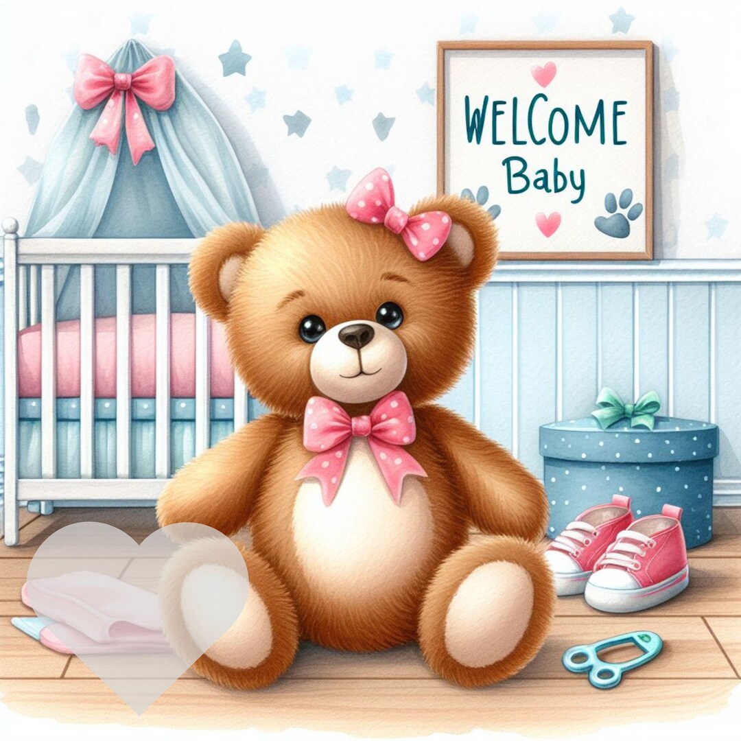Adorable Teddy Bear, Welcome Baby Sign, Use for Cards, Wall Art ...