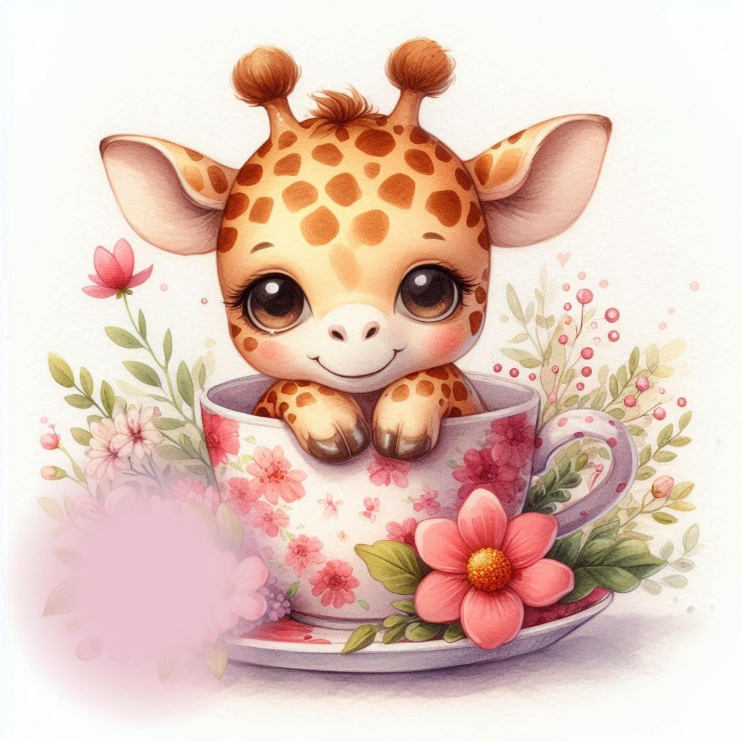 Adorable Giraffe in a Teacup Clipart, Use for Cards, Wall Art, Apparel ...