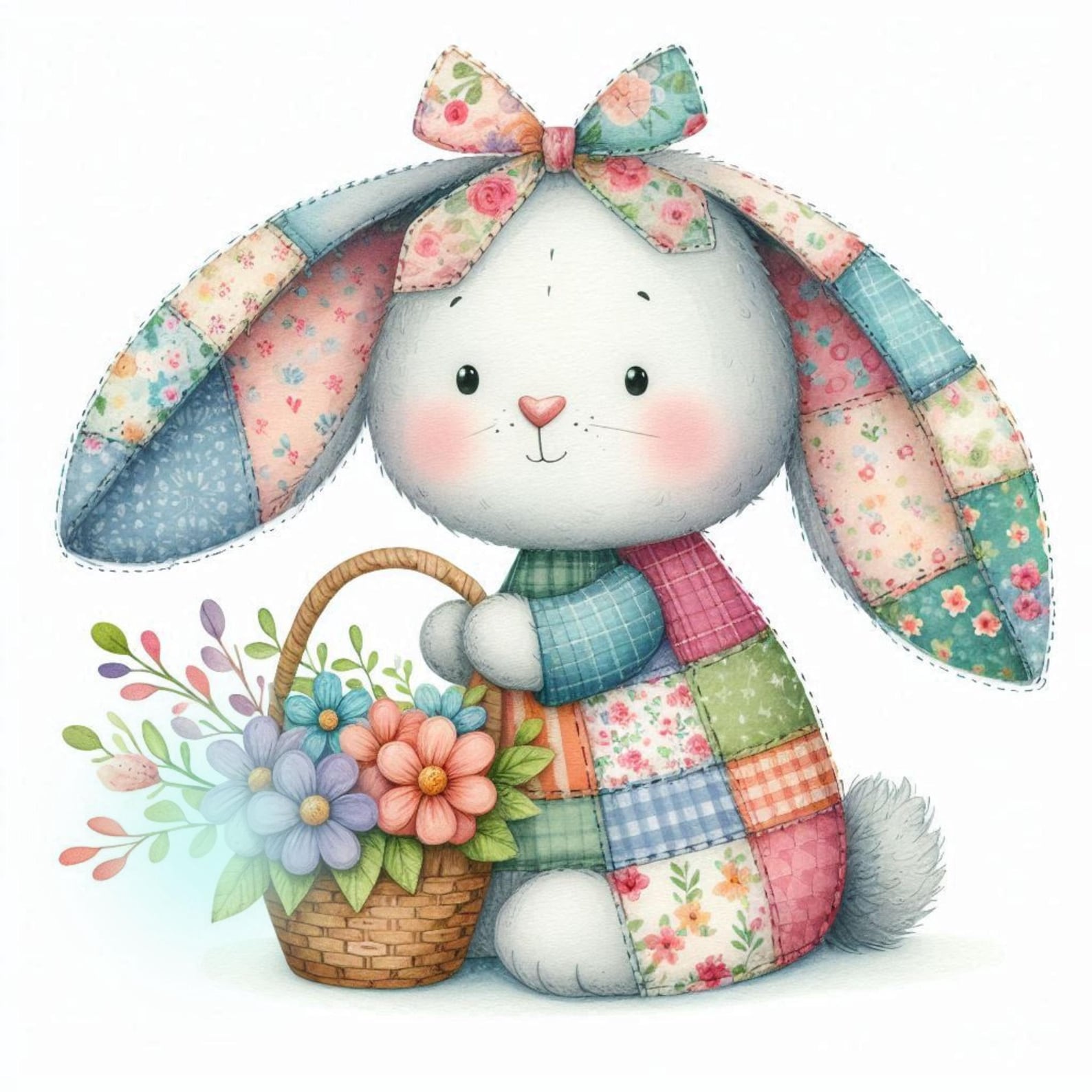 Adorable Patchwork Bunnies, Use for Cards, Nursery Wall Art, Apparel ...