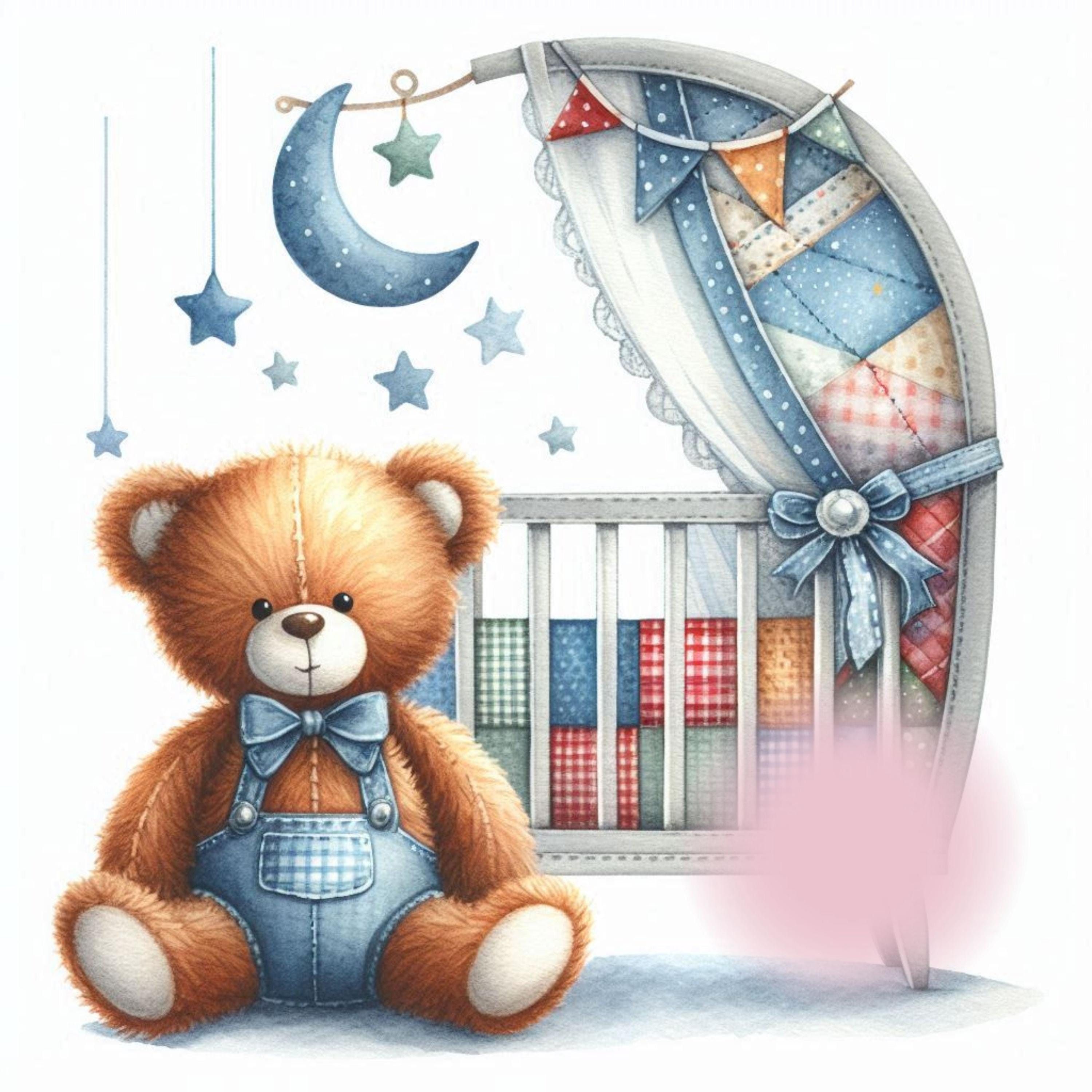 Adorable Patchwork Teddy Bears, Use for Cards, Nursery Wall Art ...