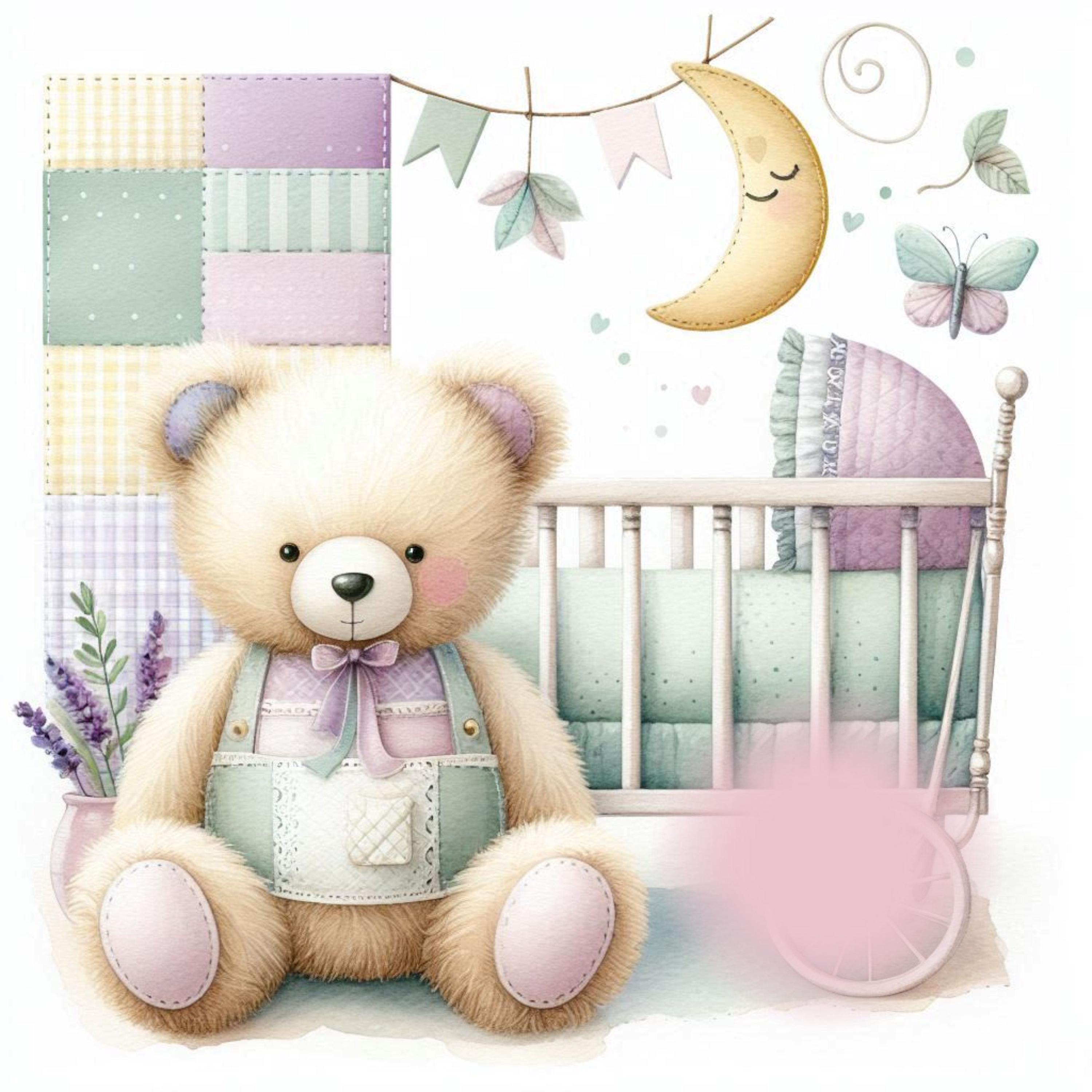 Adorable Patchwork Teddy Bears, Use for Cards, Nursery Wall Art ...