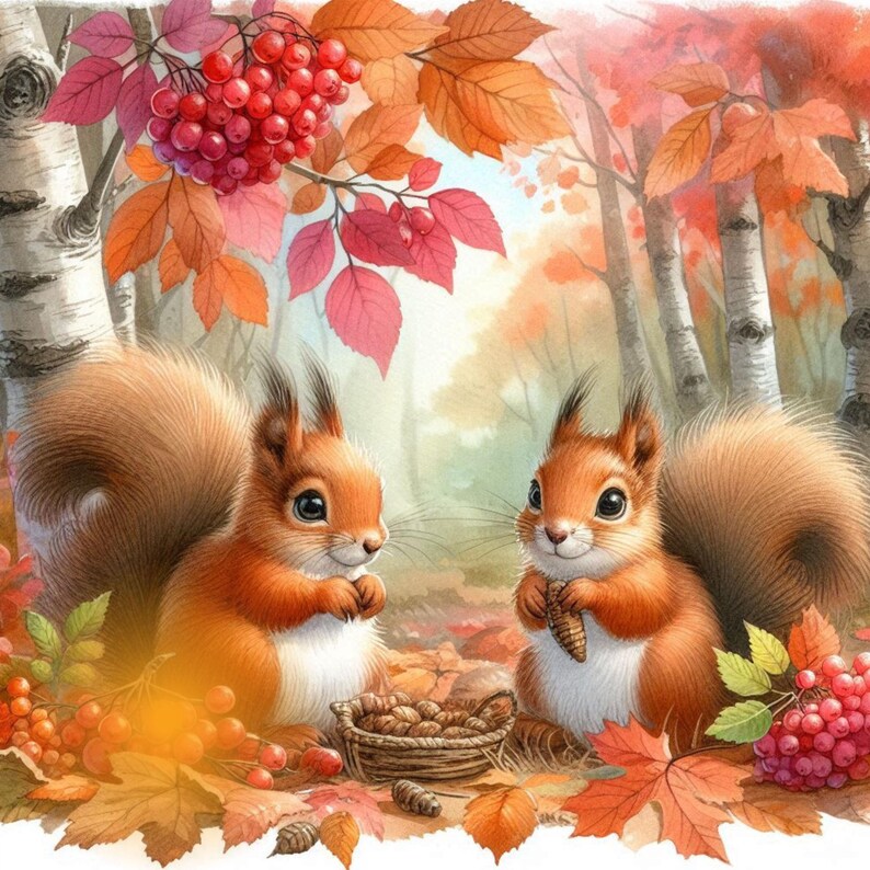 Adorable Autumn Squirrels, Use for Cards, Nursery Wall Art, Apparel ...