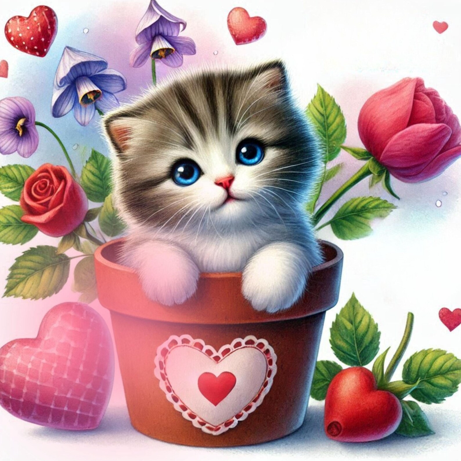 Cute Kittens in Flower Pots, Use for Cards, Wall Art, Apparel, Scrapbooks, Canvases, Tiles and ...