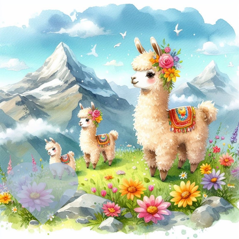 Adorable Llama Clipart With Flowers, Perfect for Nursery, Apparel ...
