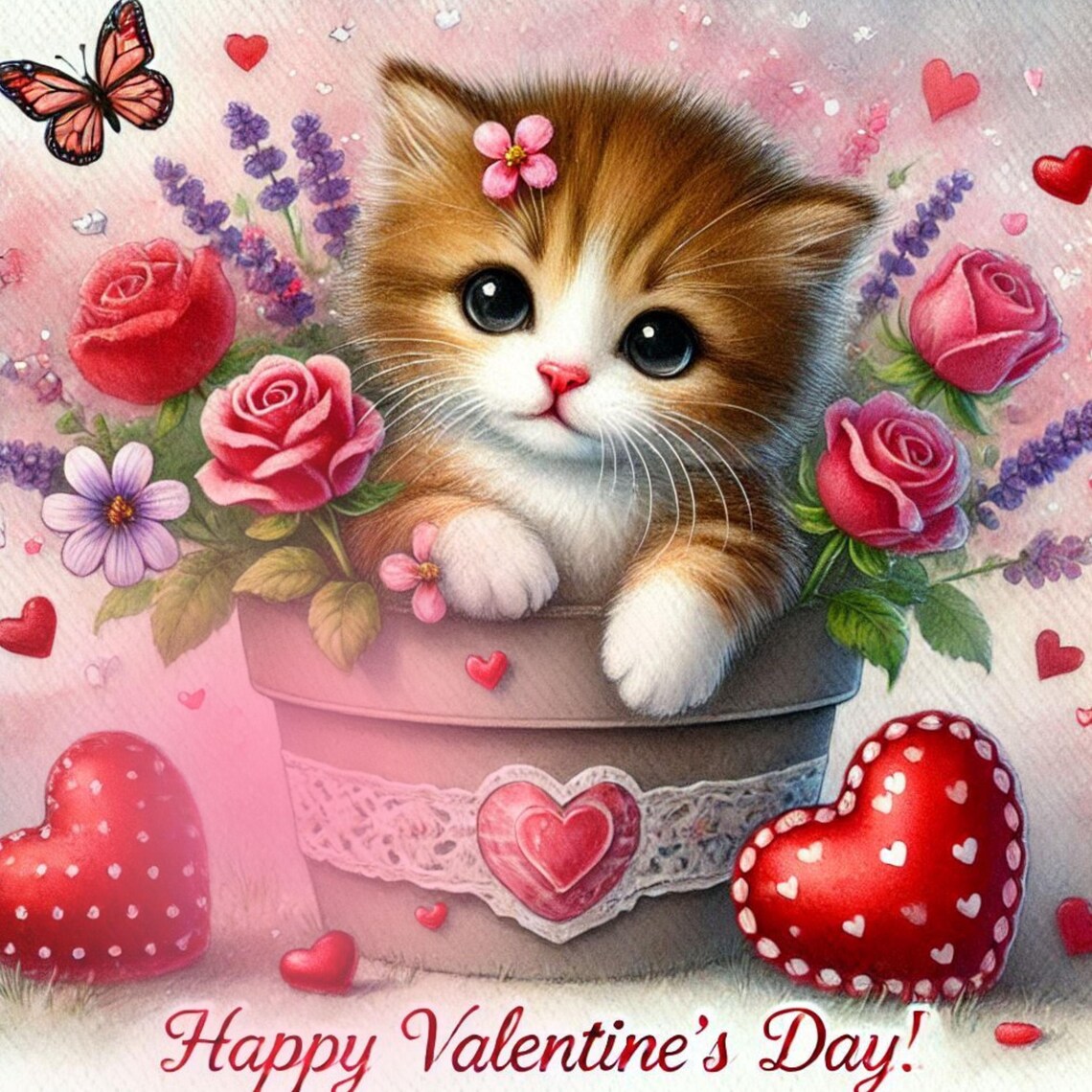 Cute Kittens in Flower Pots, Use for Cards, Wall Art, Apparel, Scrapbooks, Canvases, Tiles and ...