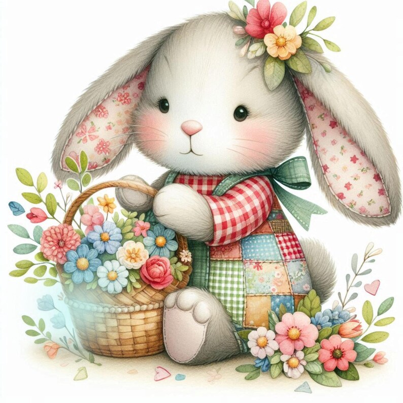 Adorable Patchwork Bunnies, Use for Cards, Nursery Wall Art, Apparel ...