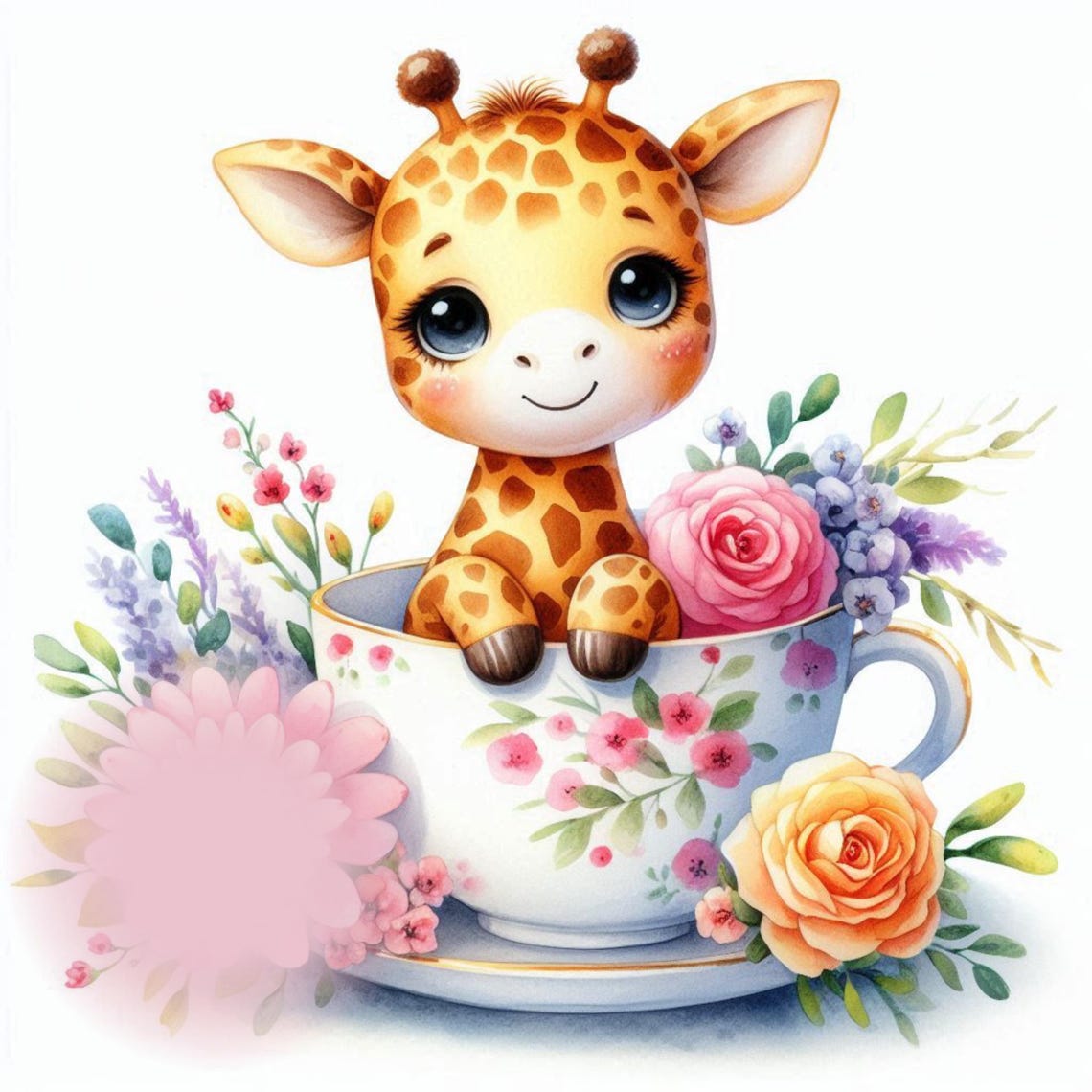 Adorable Giraffe in a Teacup Clipart, Use for Cards, Wall Art, Apparel ...